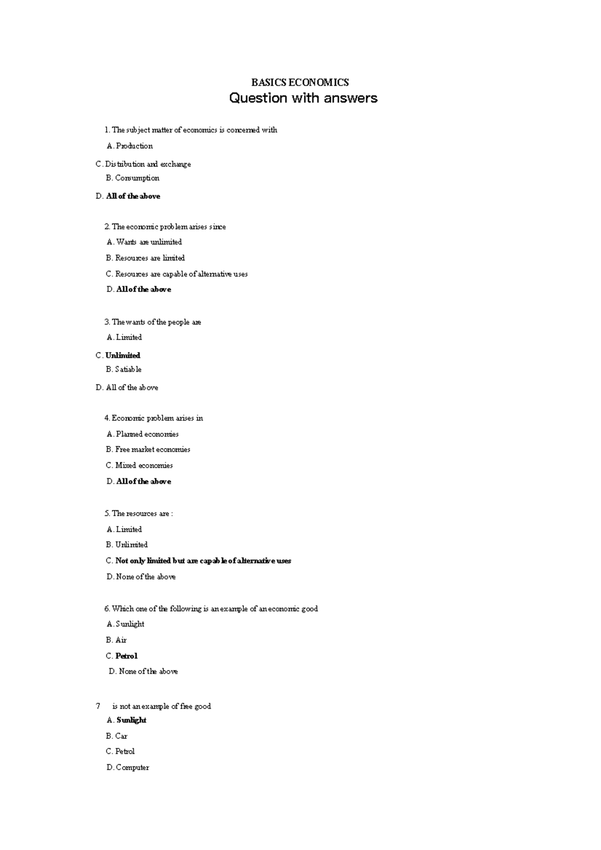 ECN 200: Basics of Economics - 200 MCQs with Answers - Studocu