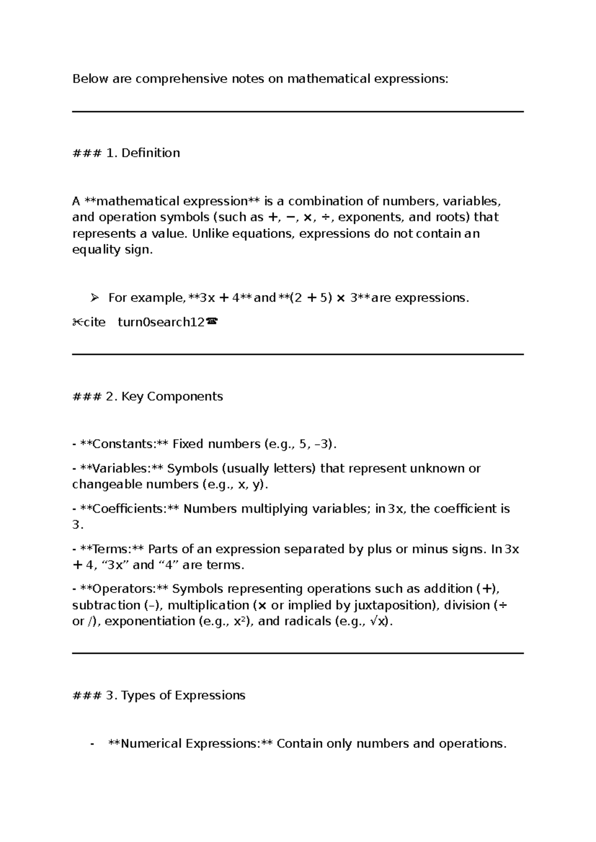Expression - Below are comprehensive notes on mathematical expressions ...
