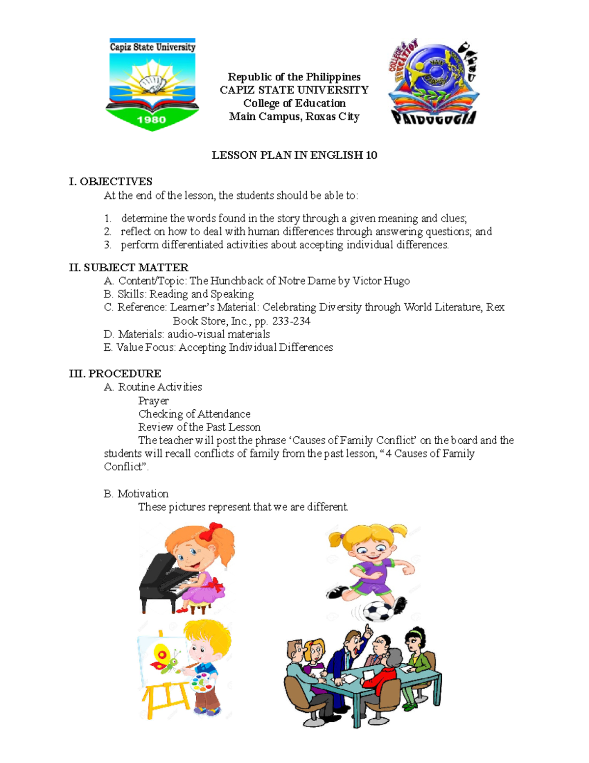 English 10 Lesson Plan: Exploring Diversity Through Literature - Studocu