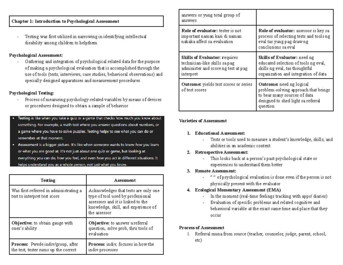 Psychassess Escaro: Chapter 1 - Intro to Psychological Assessment - Studocu