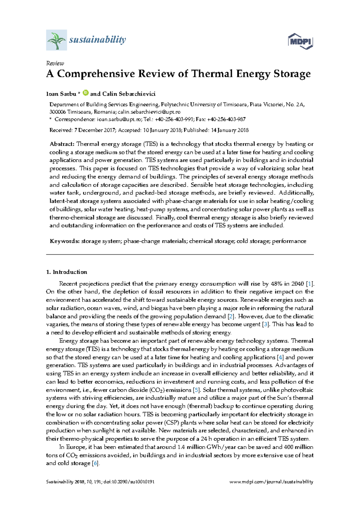 Sustainability-10-00191: Comprehensive Review on Thermal Energy Storage ...