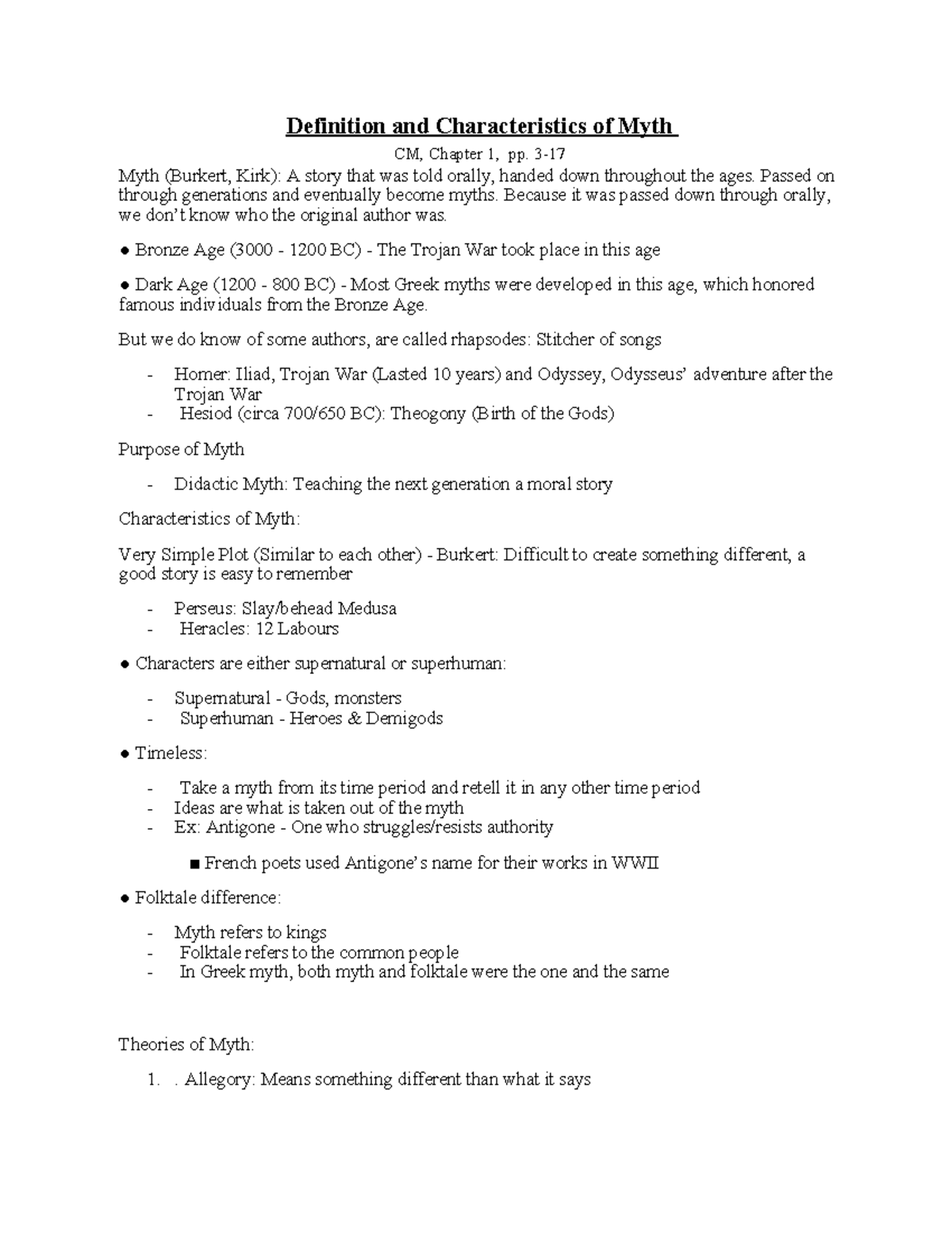 Clas 102 ~ Chapter 1: Lecture Notes on Myth and Its Characteristics ...