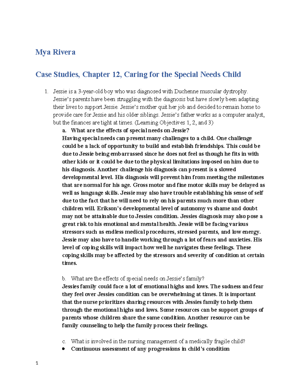 Assignment 3 PEDS - Case Studies on Caring for Special Needs Children ...