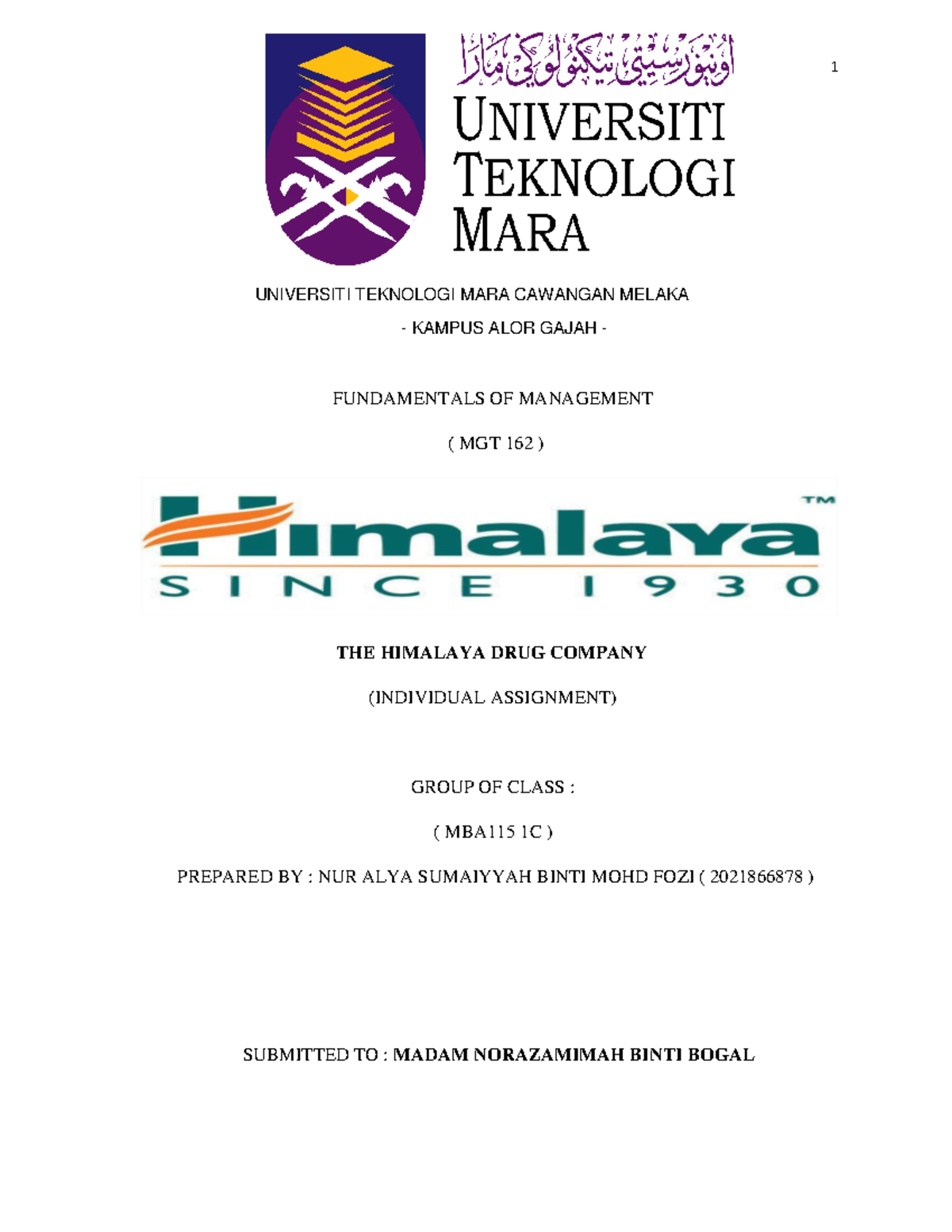 Individual Assignment: MGT 162 - Himalaya Drug Company Analysis - Studocu
