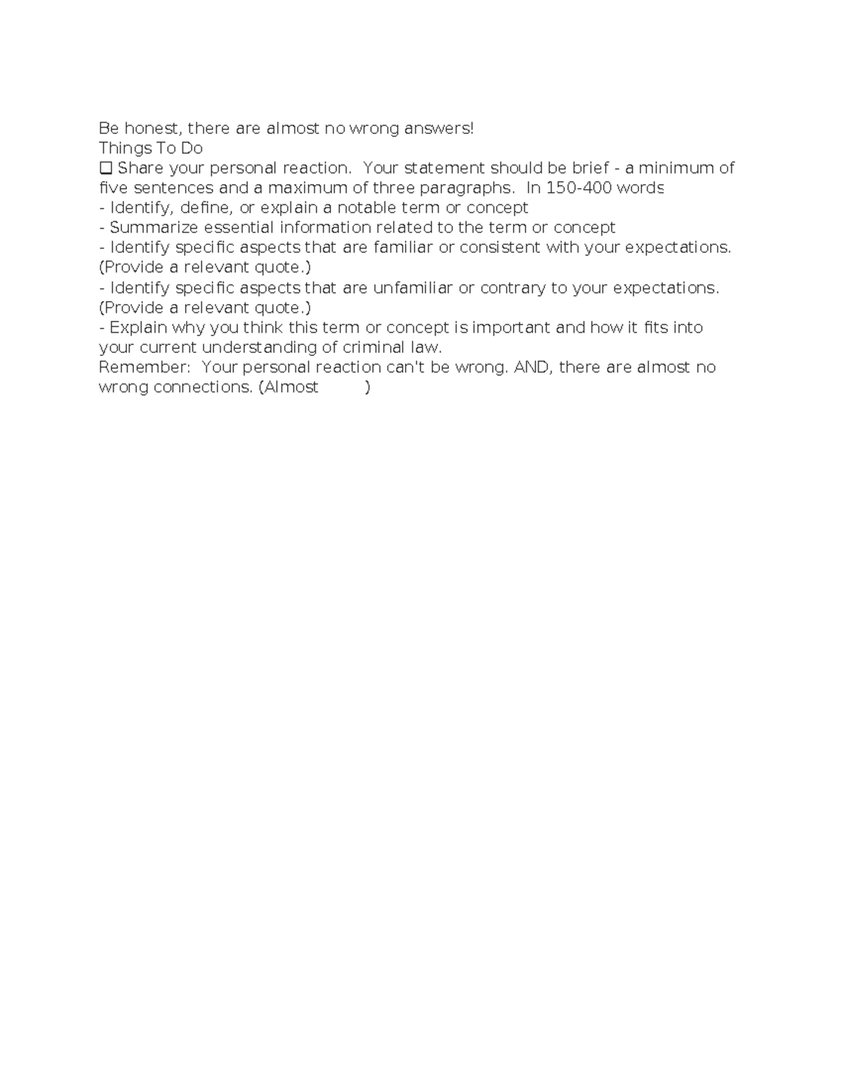 History Reflection: Personal Reactions & Key Concepts in Criminal Law ...