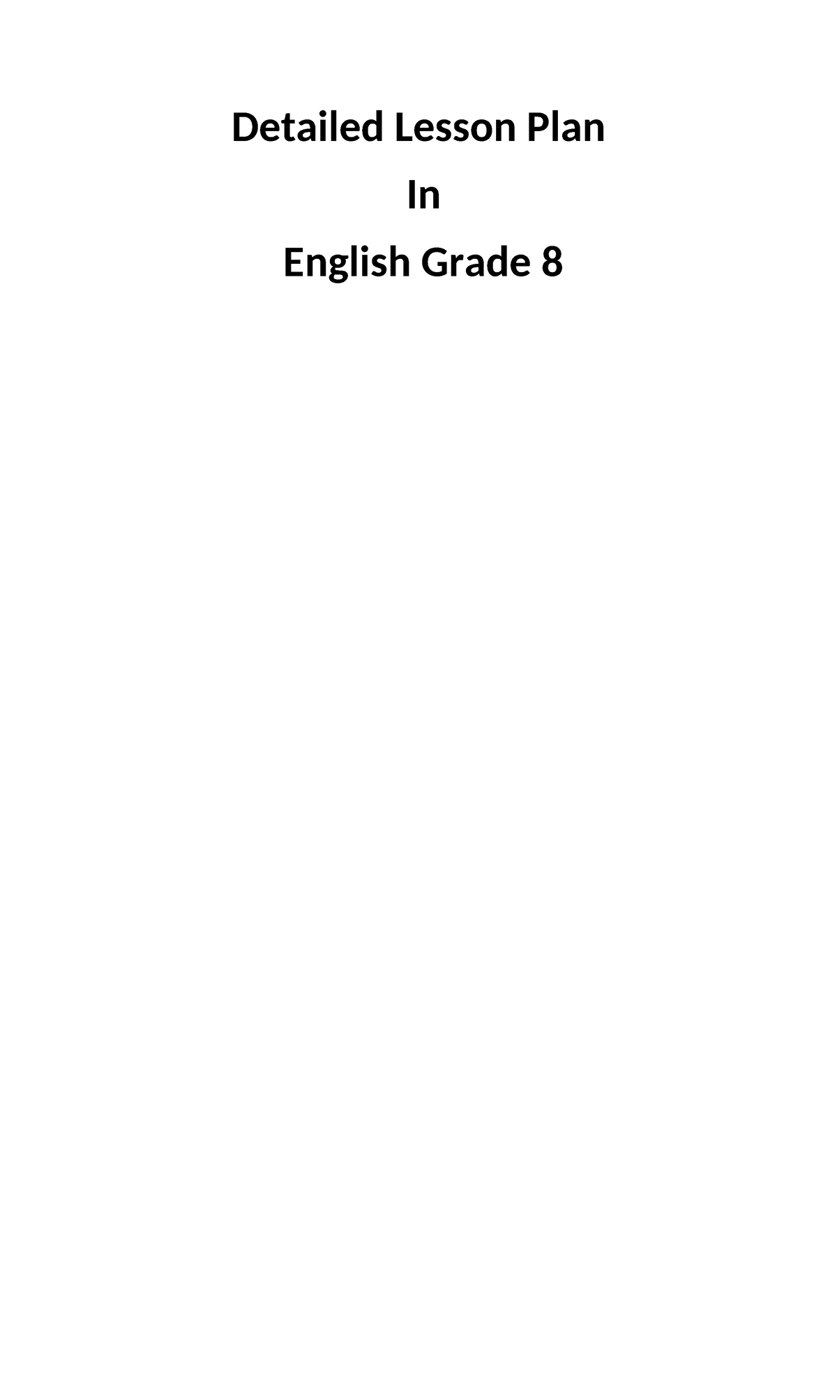 Grade 8 English Lesson Plan: Uses of Prepositions - Studocu
