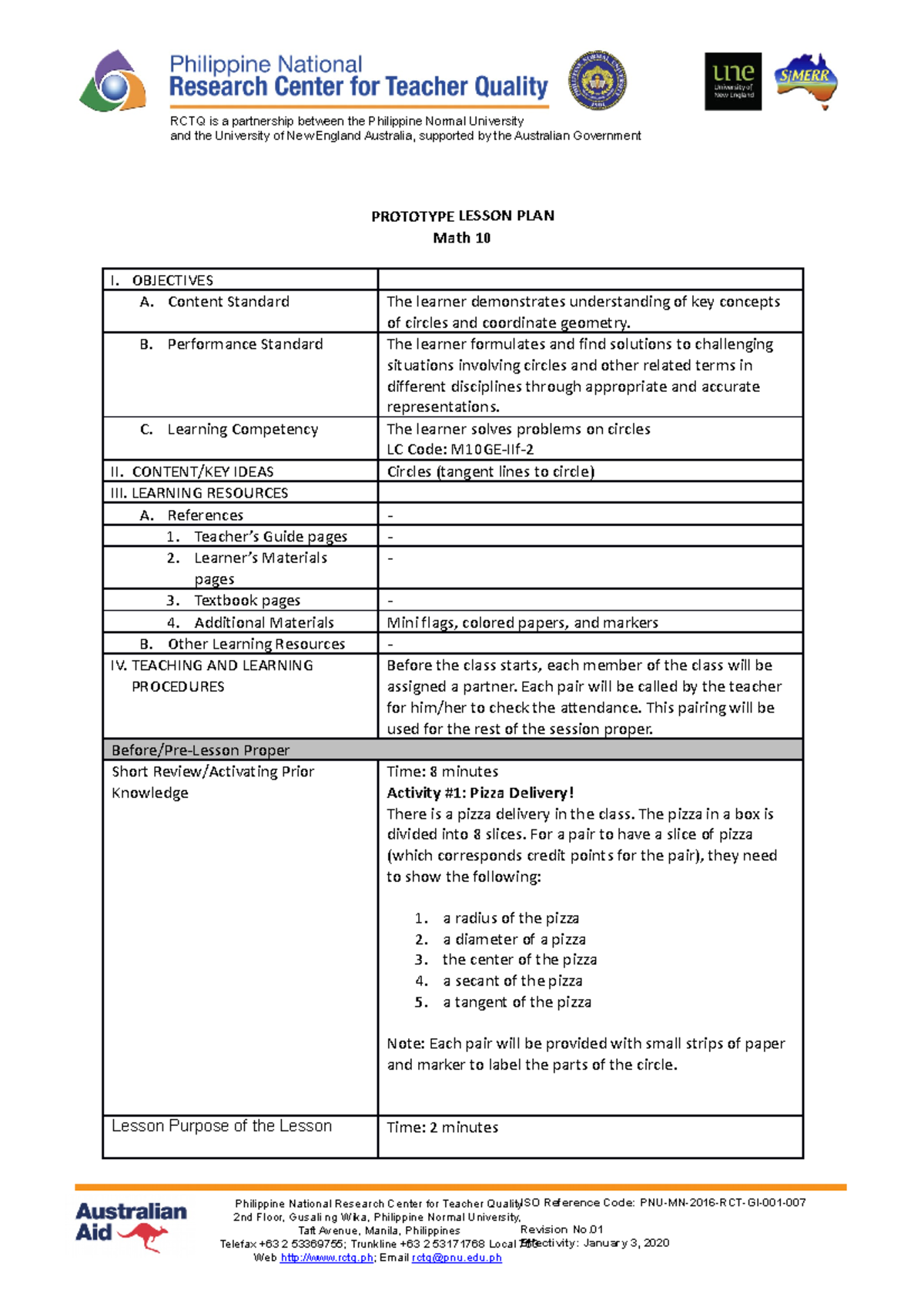 Grade 10 Math Prototype Lesson Plan: Understanding Circles and Geometry ...