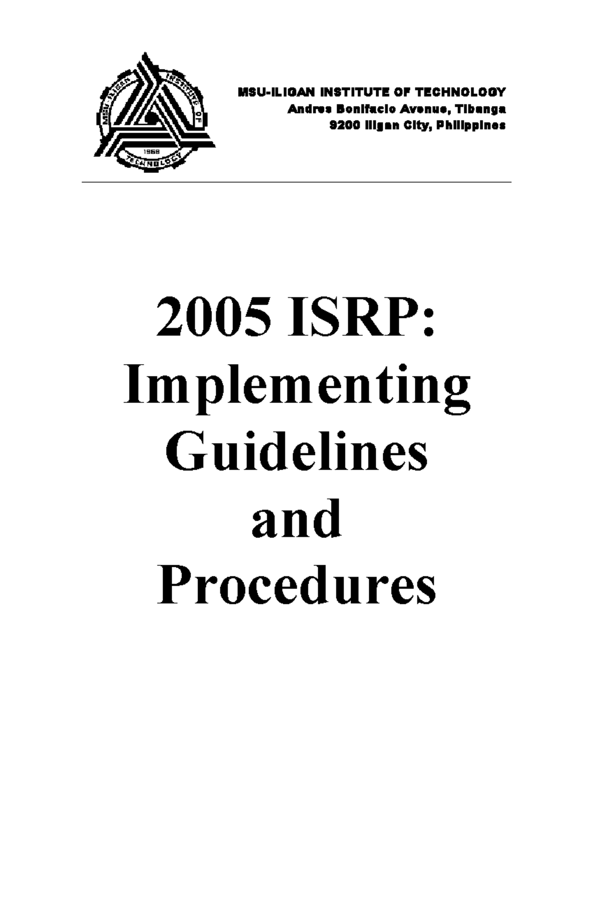 "MSU-IIT IAPP Manual 19: Implementing Guidelines & Procedures" - Studocu