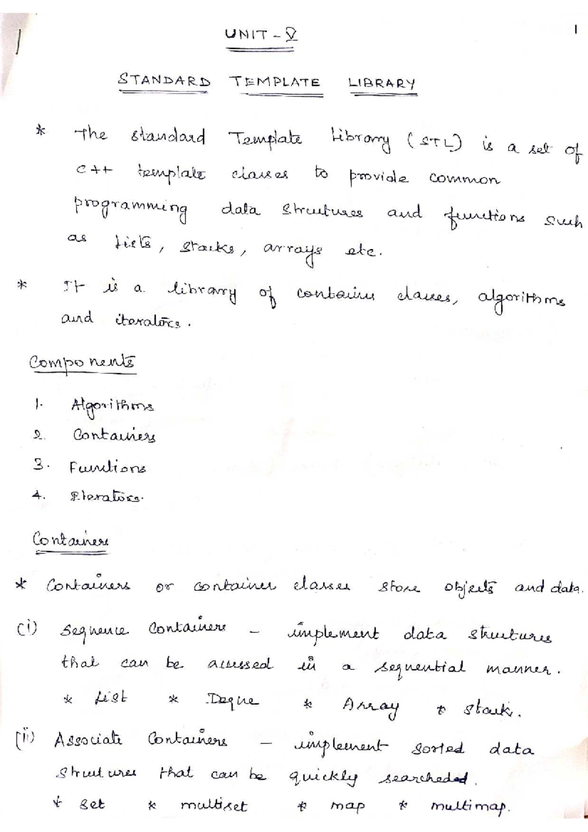 OODP5 - Unit 5: Standard Template Library (STL) Overview - Studocu