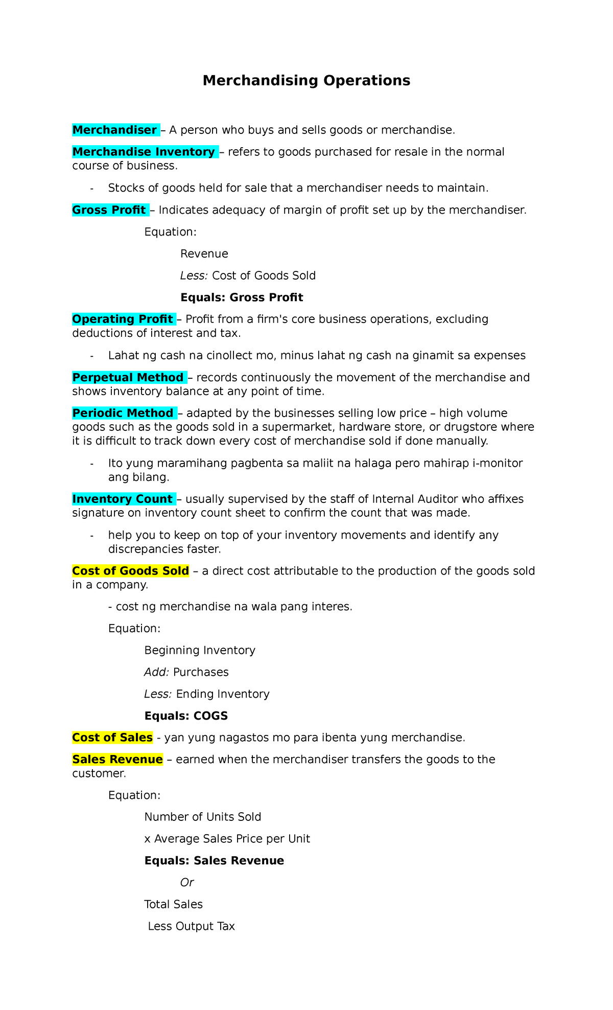 Merchandising Operations - Midterm Study Notes and Key Concepts - Studocu