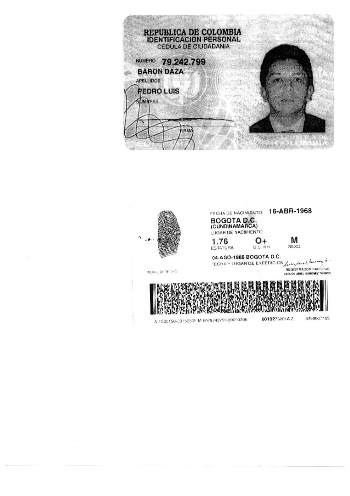 Cedula Pedro B - aaaaaaaaaaaaaaaaaa - salud en el trabajo - REPUBLICA DE COLOMBIA IDENTIFICACION ...