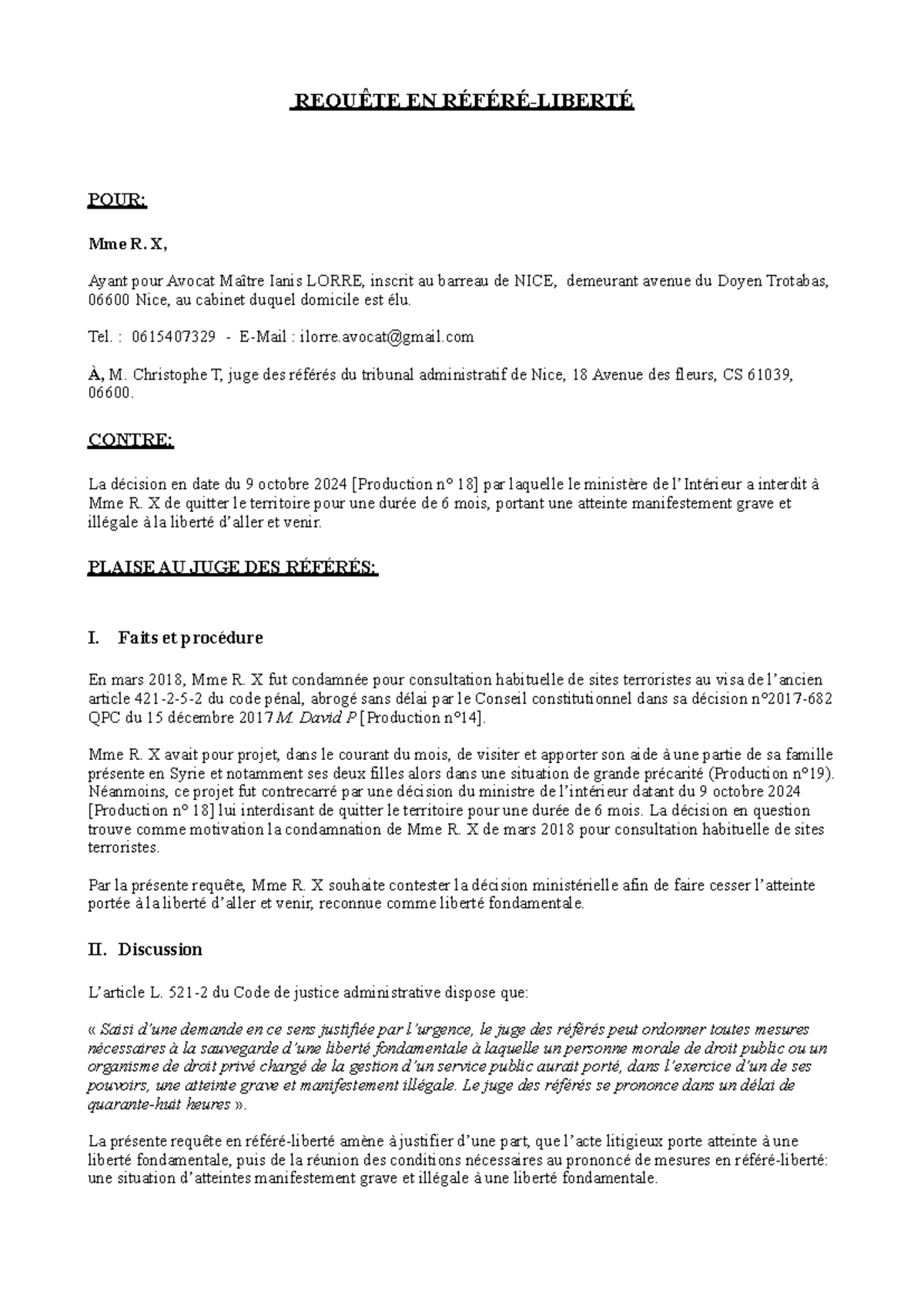 Référé-liberté - voici un référé liberté ayant obtenu la note de 18/20 ...