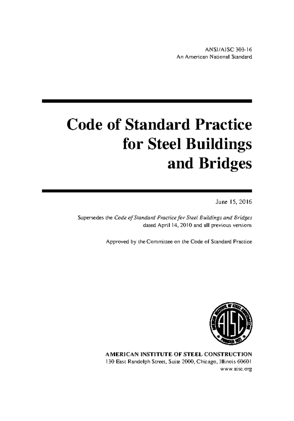 AISC 15th Ed. Code of Standard Practice for Steel Buildings & Bridges ...