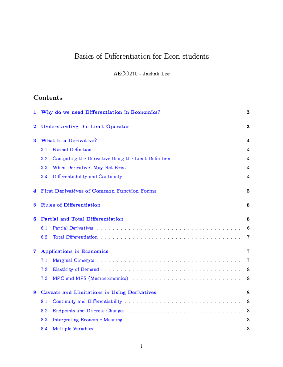 Basics of Differentiation in Economics (AECO210) - Comprehensive Guide ...