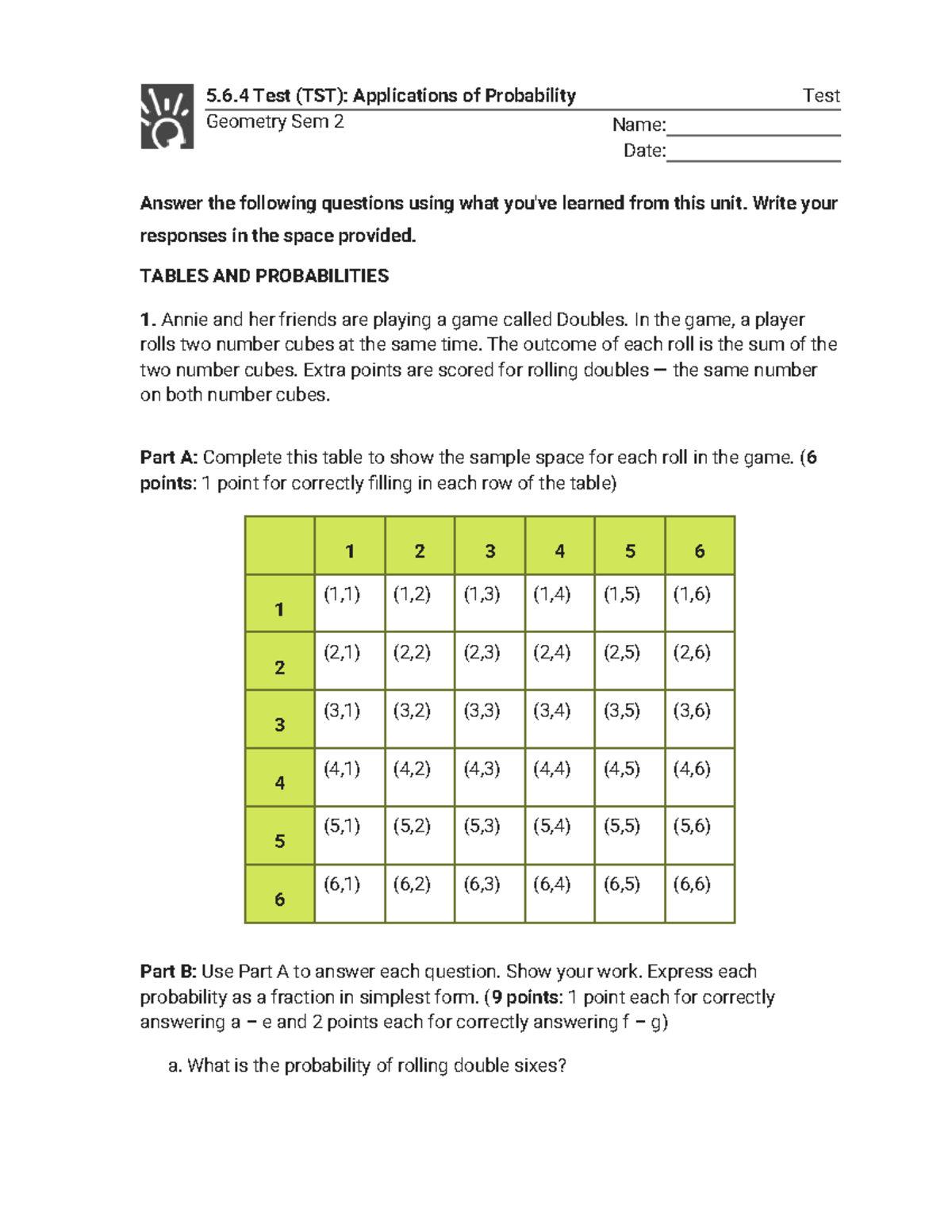 5.6 TST - Applications of Probability Test Review and Solutions - Studocu