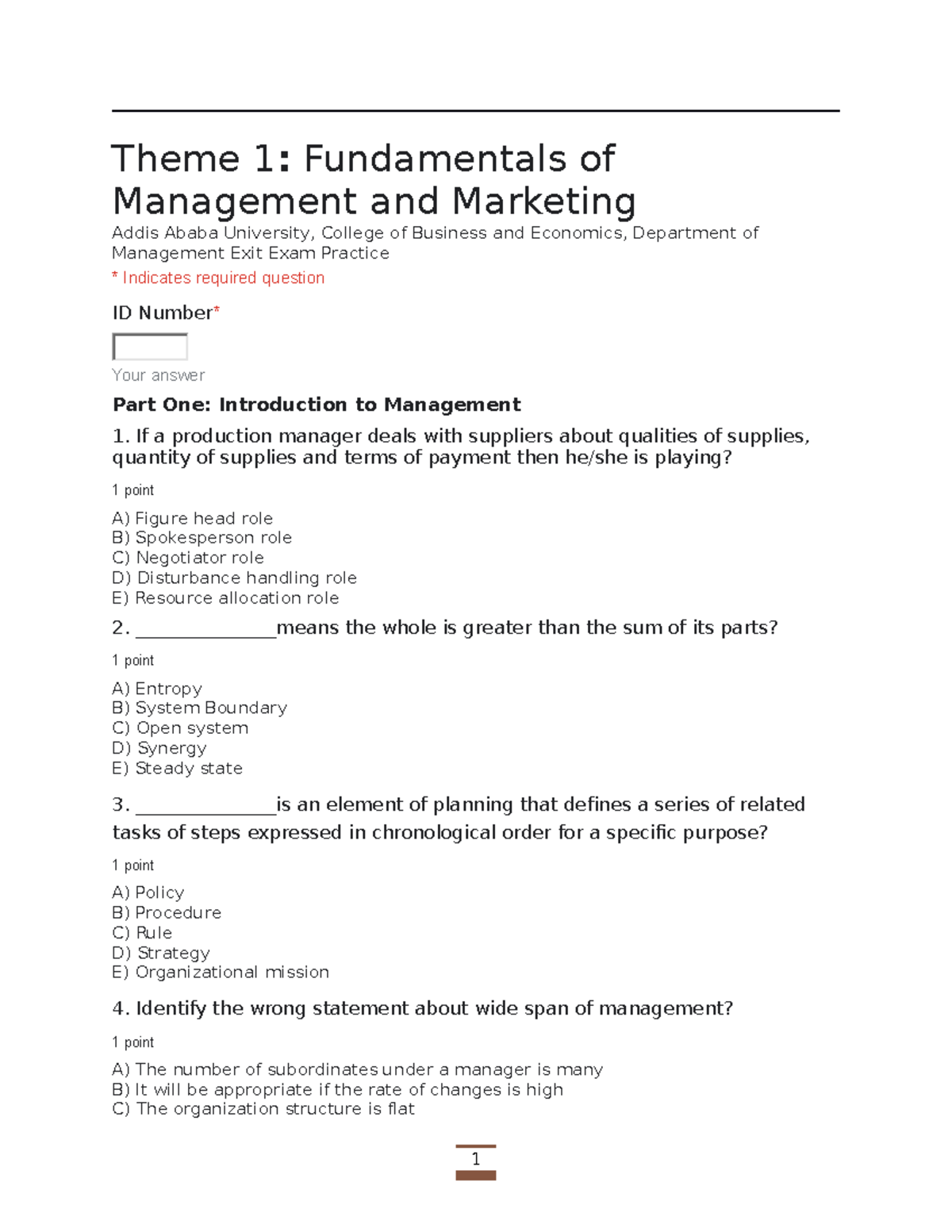 Exit Exam Questions for Management and Marketing (2015) - Studocu