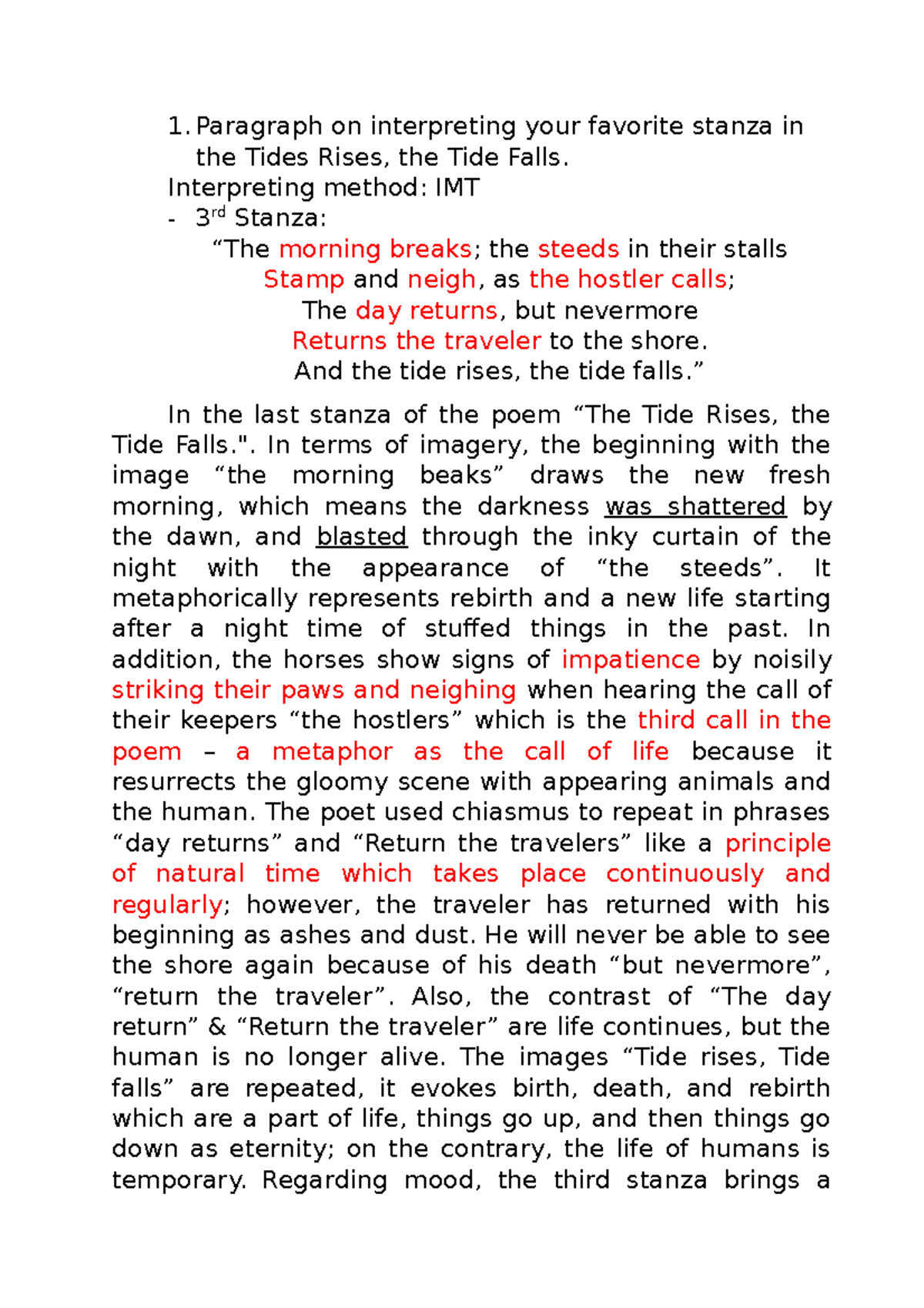 Interpreting the 3rd Stanza of “The Tide Rises, The Tide Falls” - Studocu