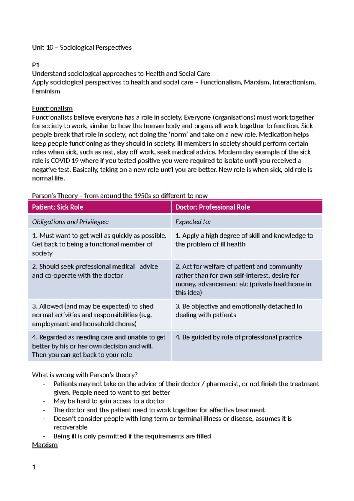 Unit 10 A.P1 and M1 slide notes - Unit 10 – Sociological Perspectives P ...