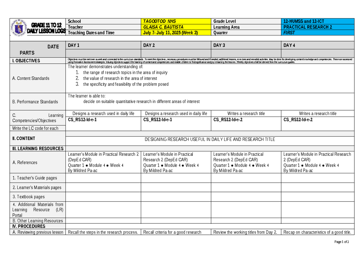 PR2 Module 4 Week 4: Designing Effective Research Titles - Studocu