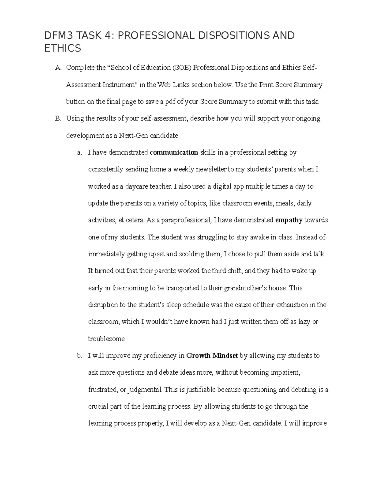 DFM3 TASK 4 - D090: DFM3 Task 4 covers WGU's School of Education ...