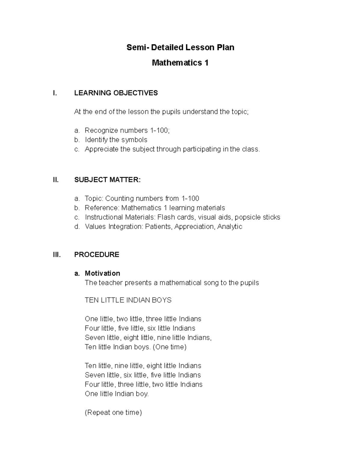 Semi-Detailed Lesson Plan - Semi- Detailed Lesson Plan Mathematics 1 I ...