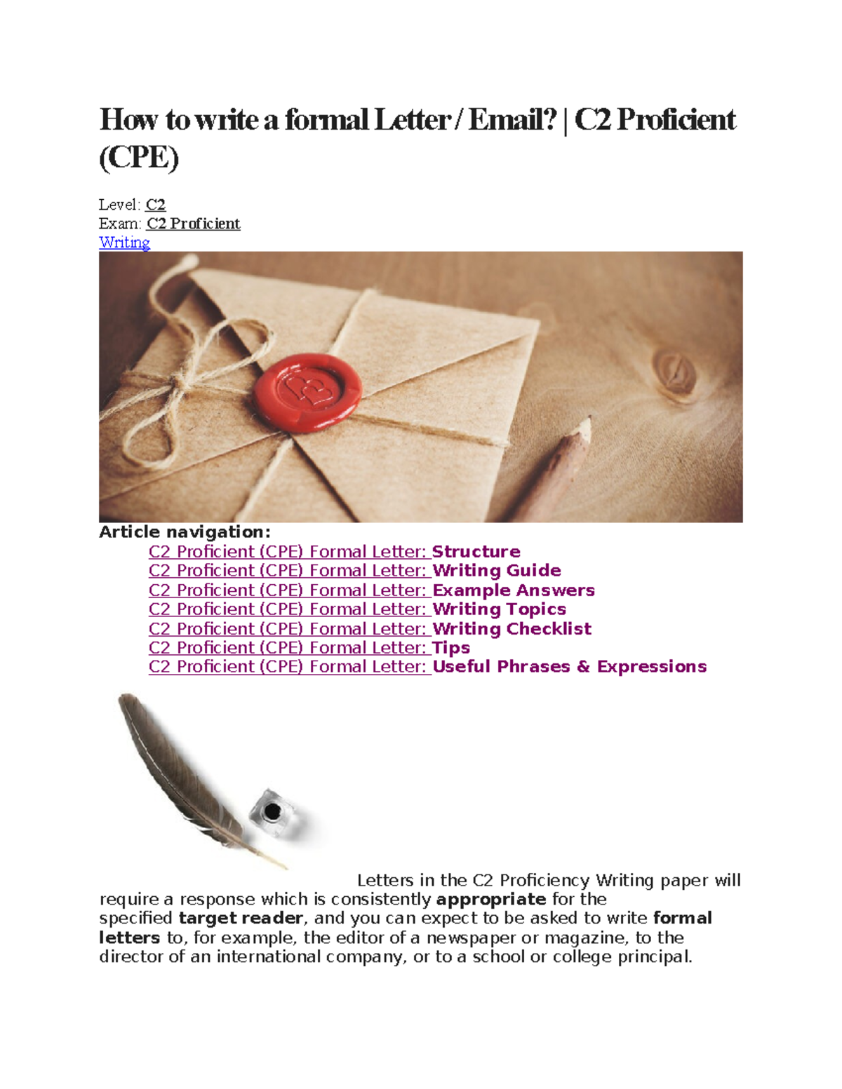 C2 Proficient (CPE) Formal Letter Writing Guide and Tips - Studocu