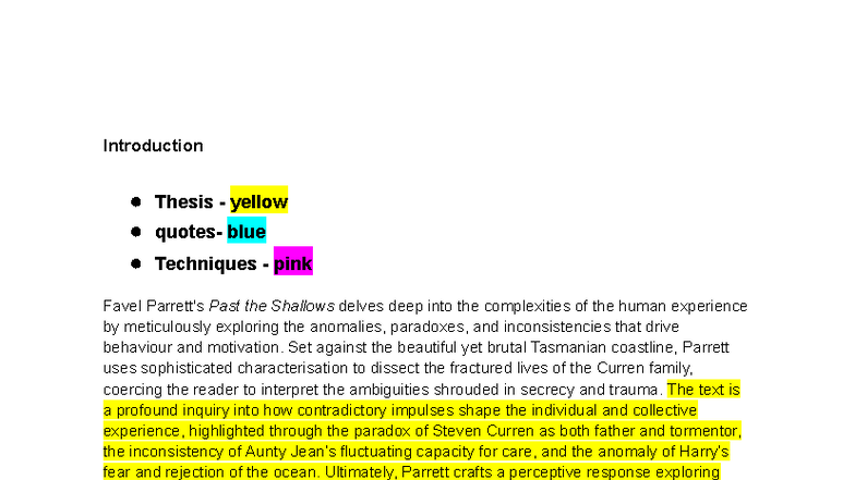 ENG Essay: Exploring Paradoxes in "Past the Shallows" - Studocu