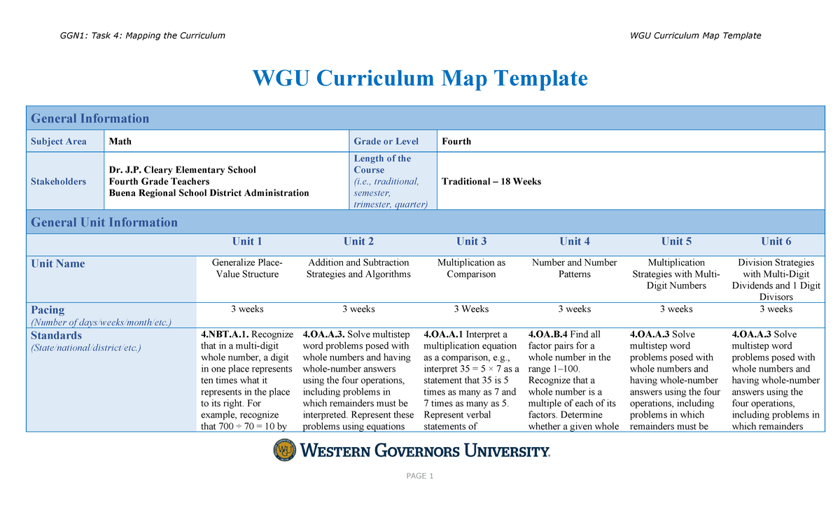 D630 Fourth Grade Math Curriculum Map - Full Overview - Studocu