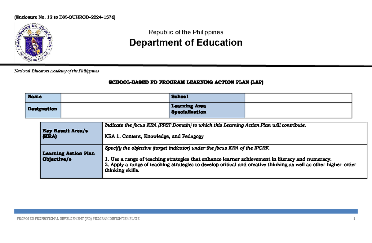 School-Based PD LAP: Professional Development Program Design Template ...