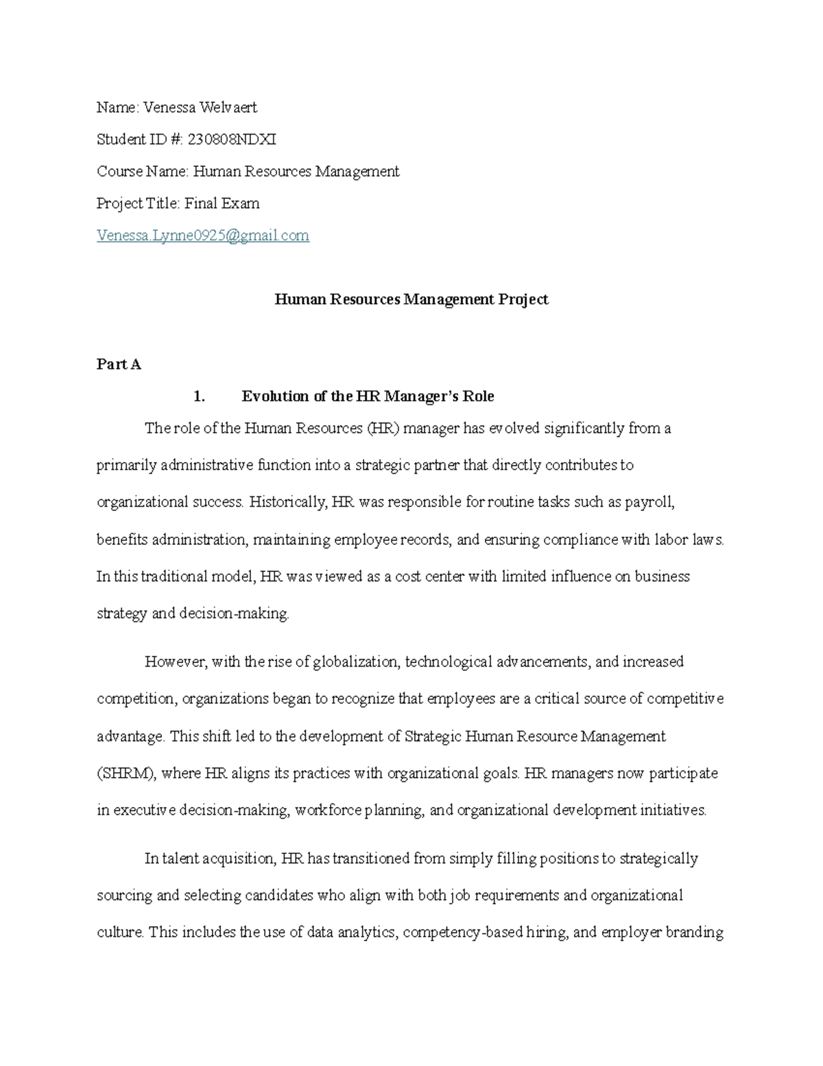 Final Exam Project: Evolution of HR Management (HRM 230808NDXI) - Studocu