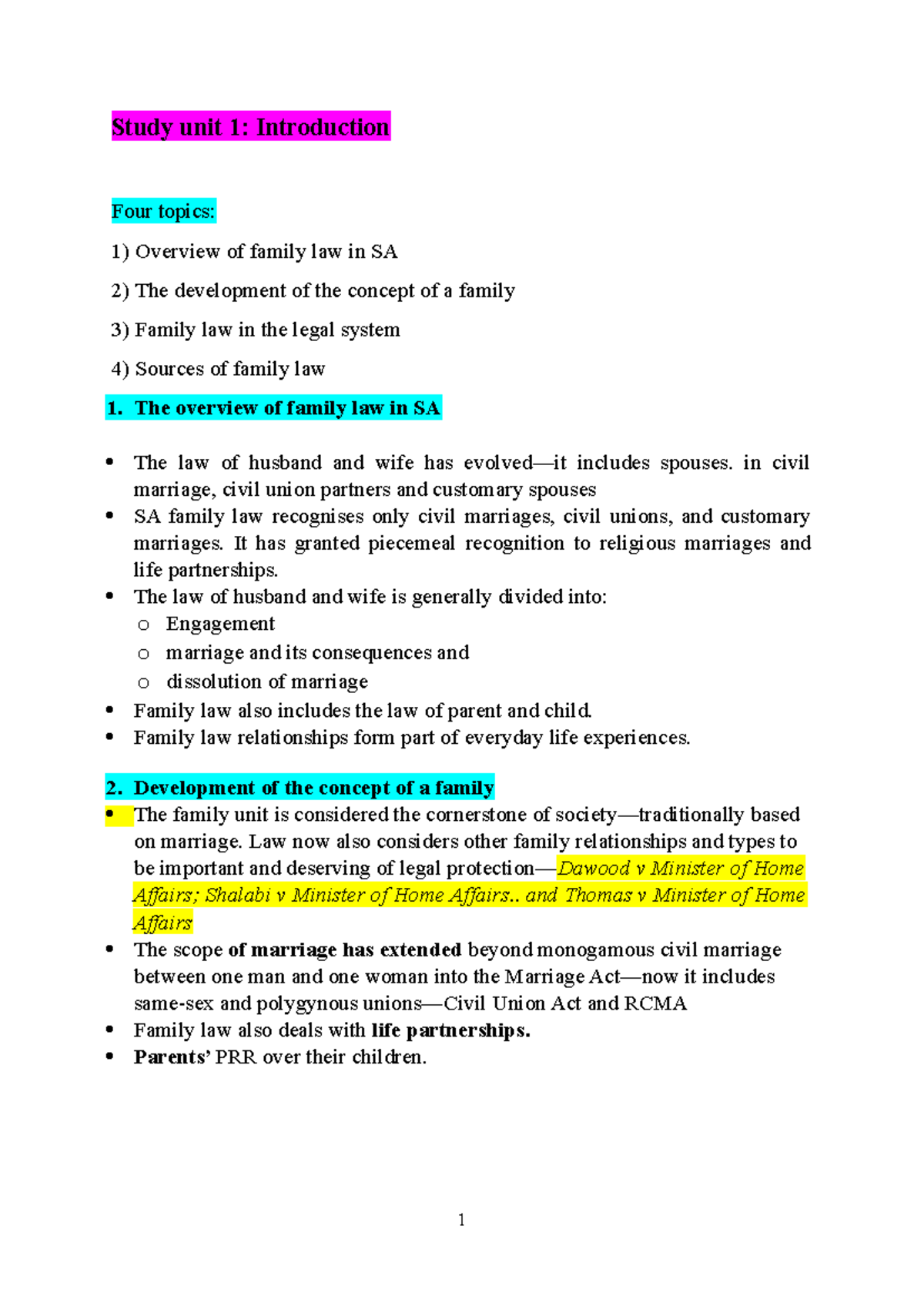Family Law Overview: Unit 1 Lecture Slides on SA Legal System - Studocu