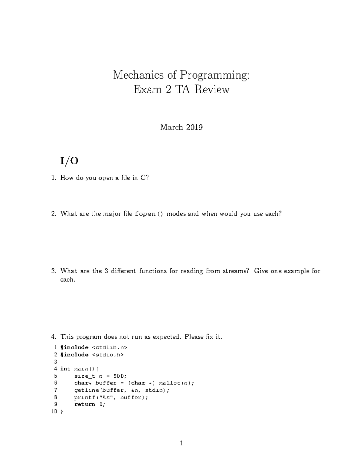Practice Exam 2 - Mechanics of Programming: Exam 2 TA Review March 2019 ...