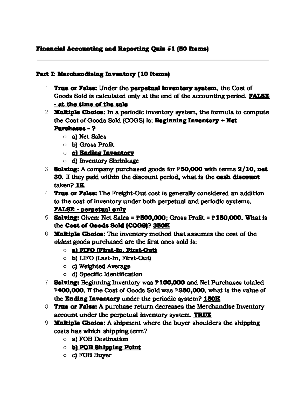 FAR 101: Financial Accounting & Reporting Finals Review (50 Items ...