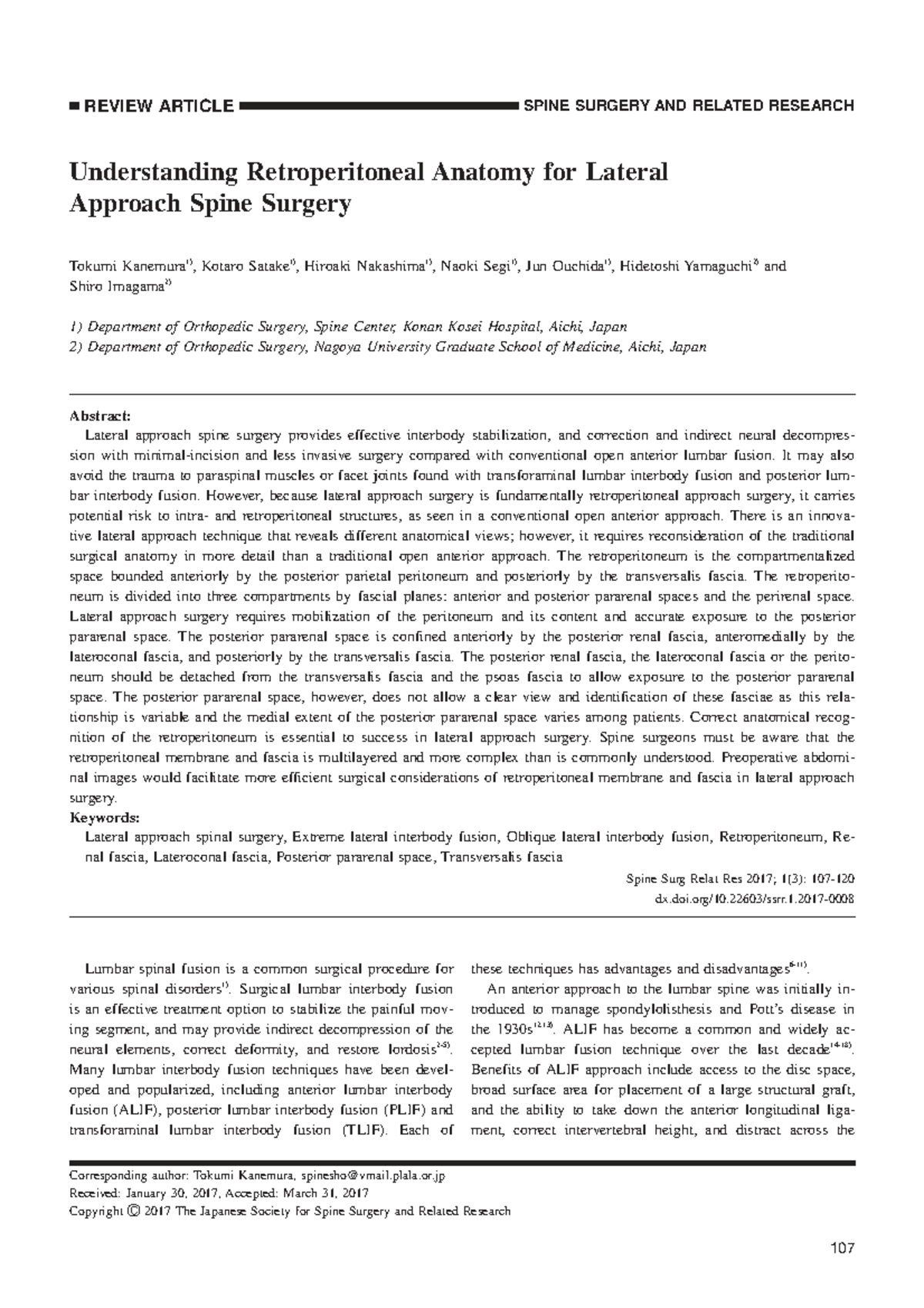 REVIEW ARTICLE: Retroperitoneal Anatomy in Lateral Approach Spine ...