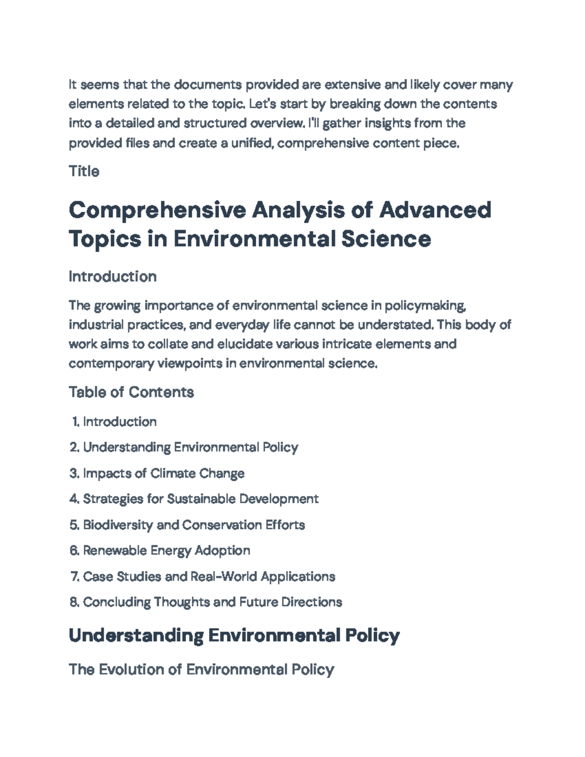 Comprehensive Analysis of Advanced Environmental Science Topics - It ...