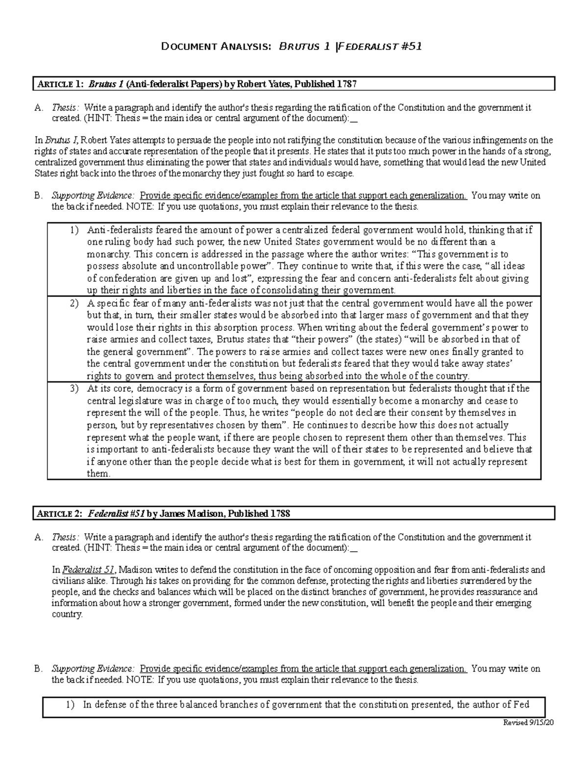 Fed 51, Brutus 1 - DOCUMENT ANALYSIS: BRUTUS 1 |FEDERALIST ARTICLE 1 ...