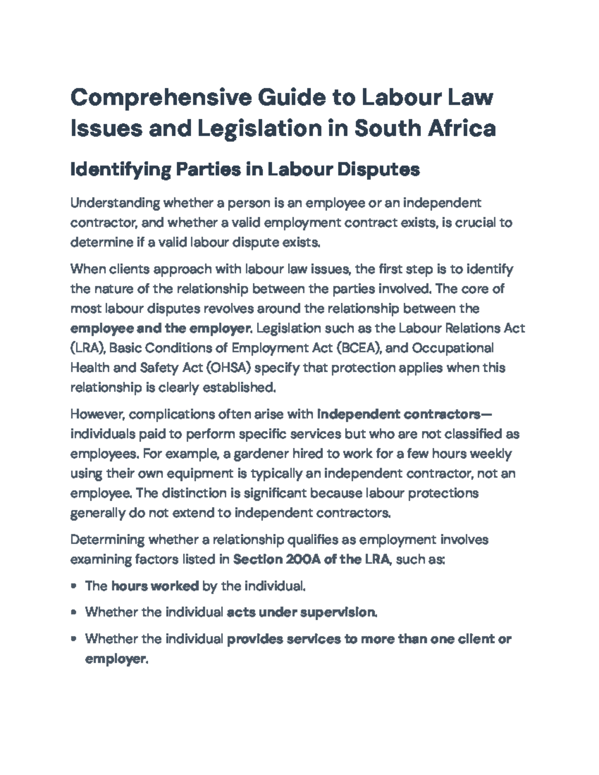 Comprehensive Overview of Labour Law Issues & Regulations in SA - Studocu