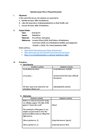 Locomotor and non locomotor - Lesson Plan I. OBJECTIVES At the end of ...