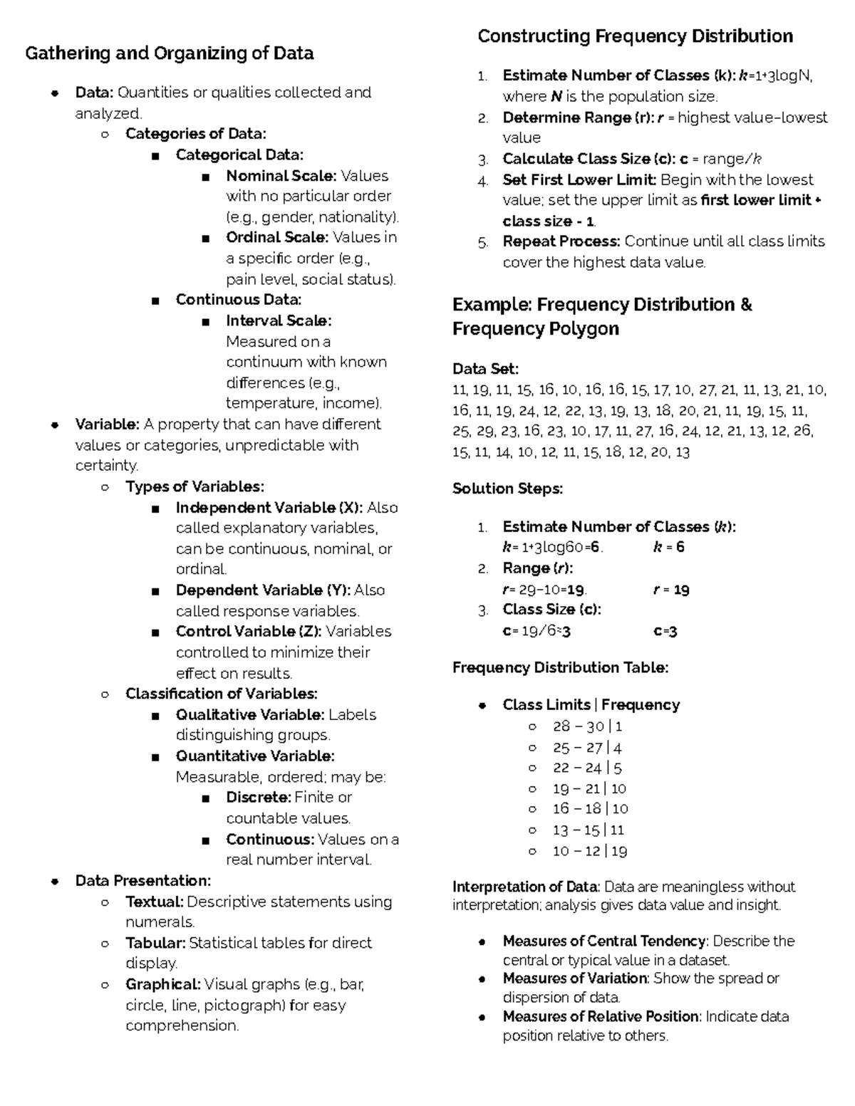 MMW - Summary of a Learning material - Gathering and Organizing of Data ...