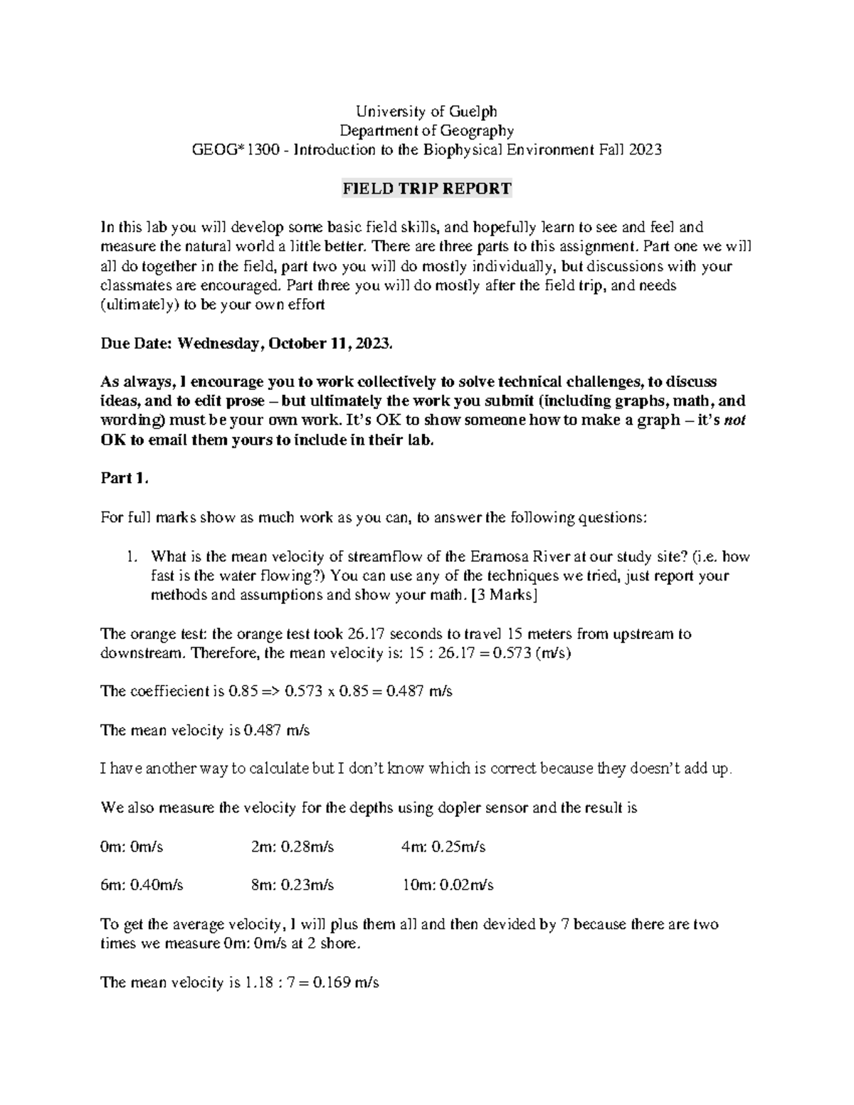Field trip assignment - University of Guelph Department of Geography ...