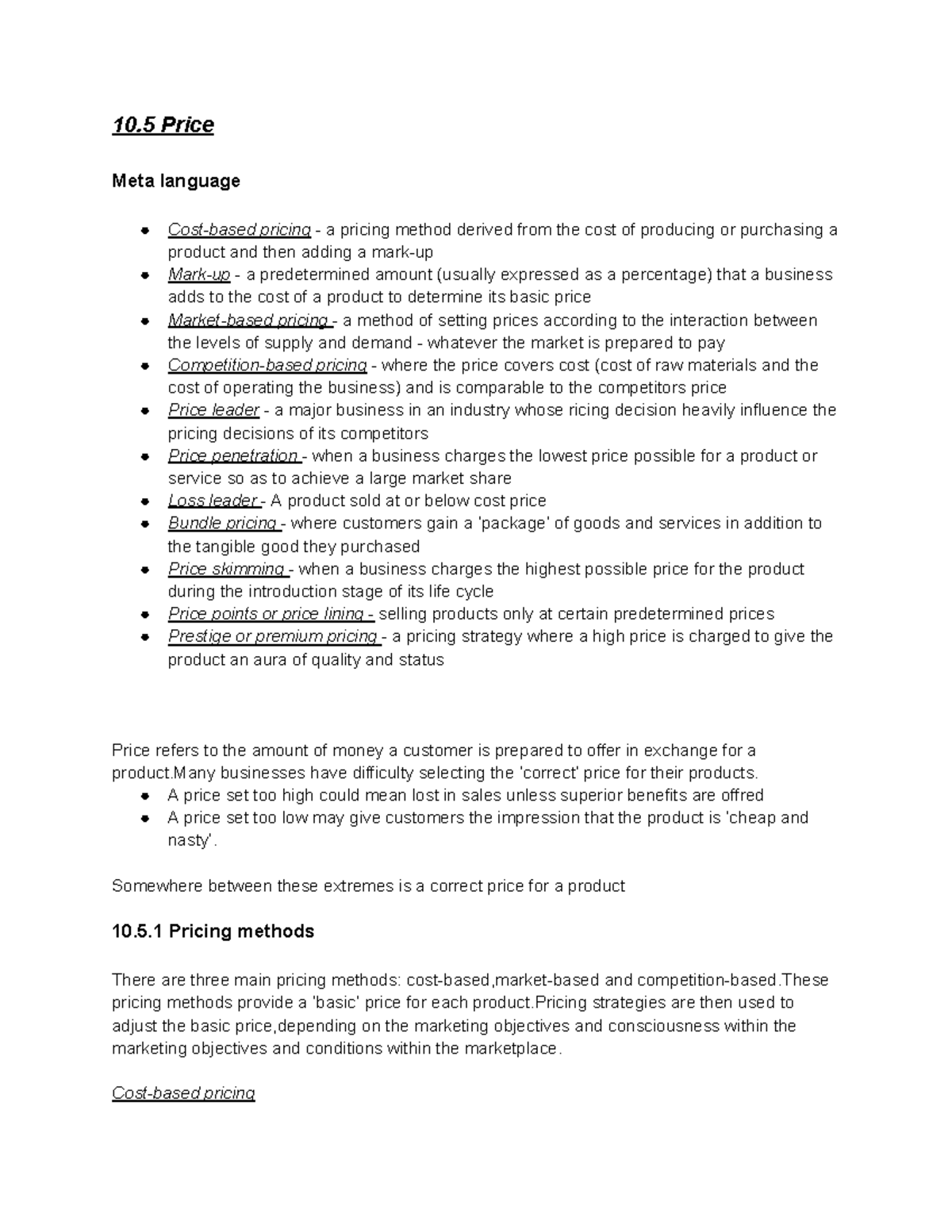 Year 12 Business Studies: Pricing Strategies and Methods - Studocu