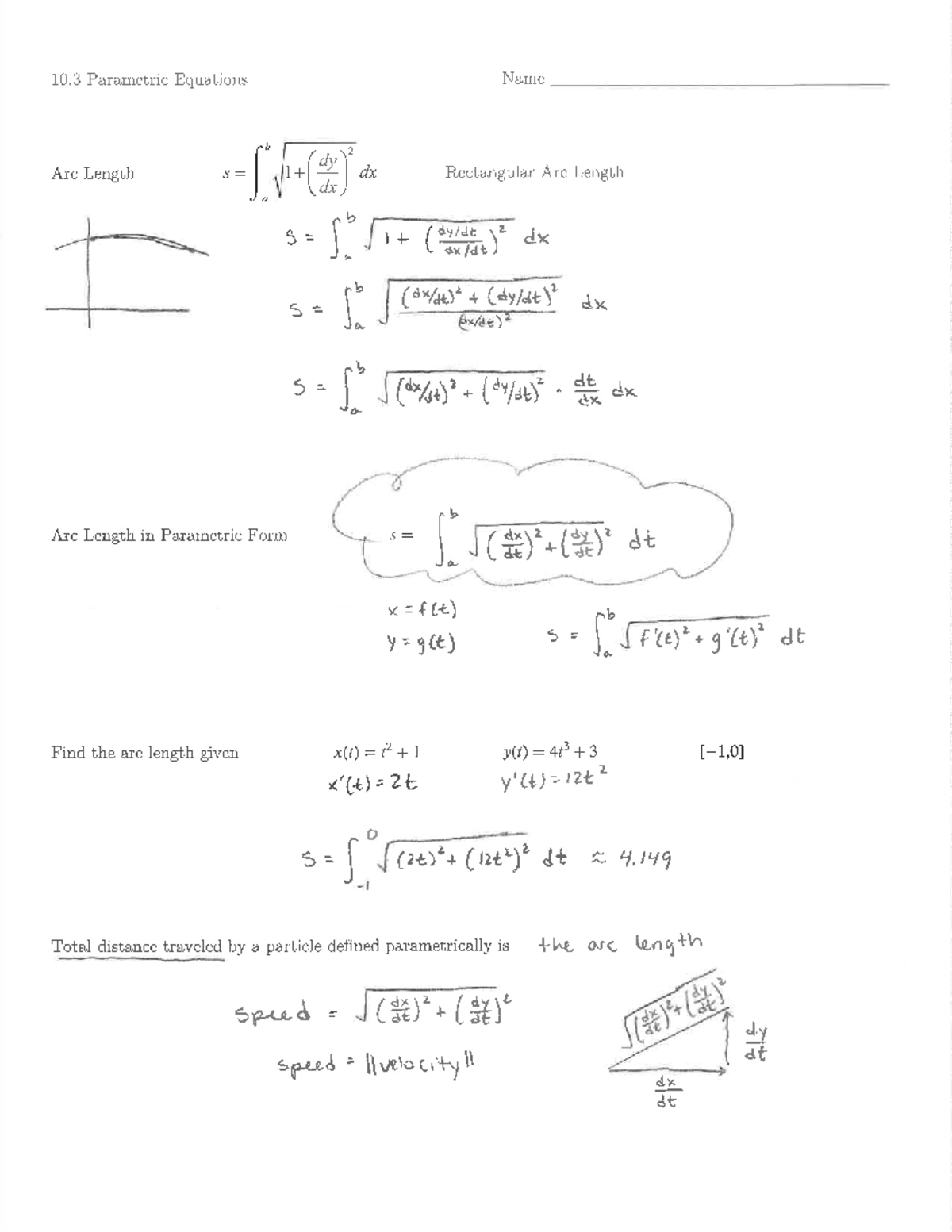 10.3 Parametric Equations: Arc Length Calculations in Calculus BC - Studocu