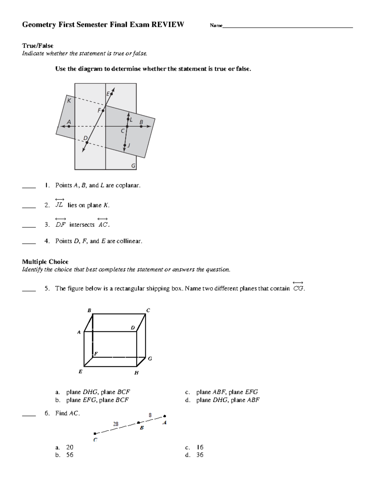 Geometry 1st Sem Final Exam Review: Key Concepts & Practice - Studocu
