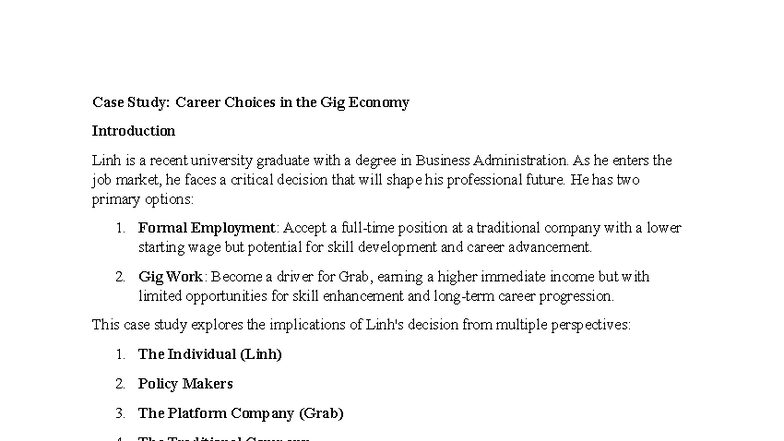 Case Study: Career Choices in the Gig Economy (BUS 101) - Studocu