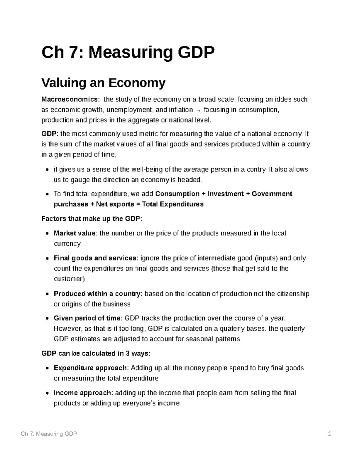 Ch 7 Measuring GDP: Key Concepts and Calculation Methods - Studocu