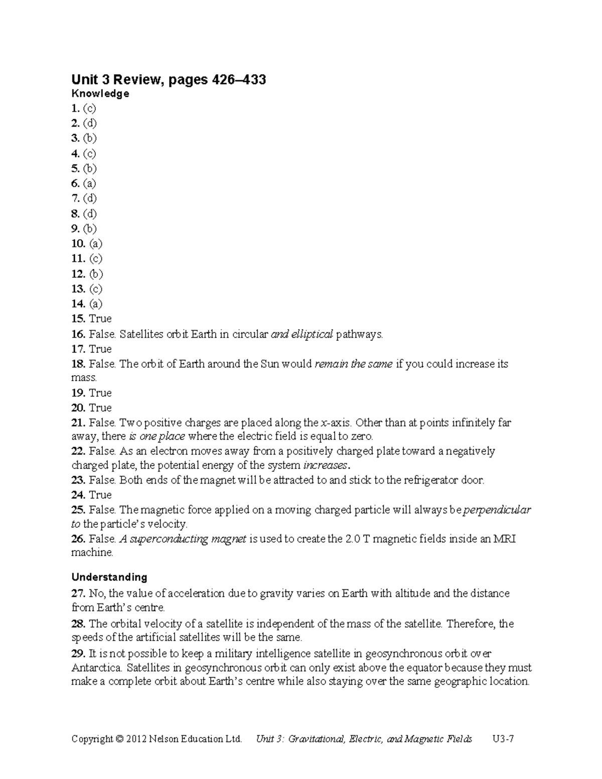 Phys12 Unit 3 Review: Gravitational, Electric, and Magnetic Fields ...