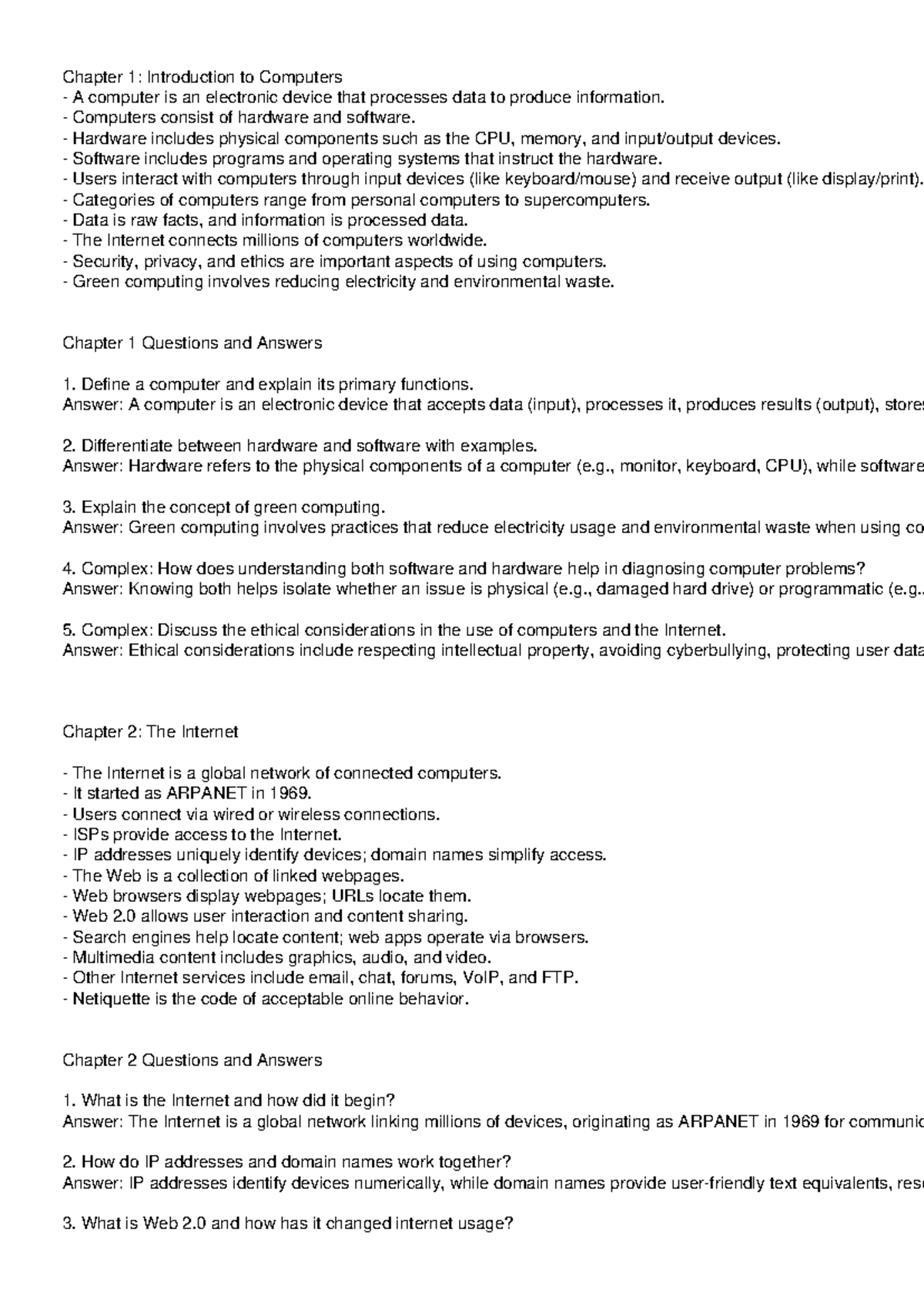 Computer Studies Chapter Summaries QA - Chapter 1: Introduction to ...