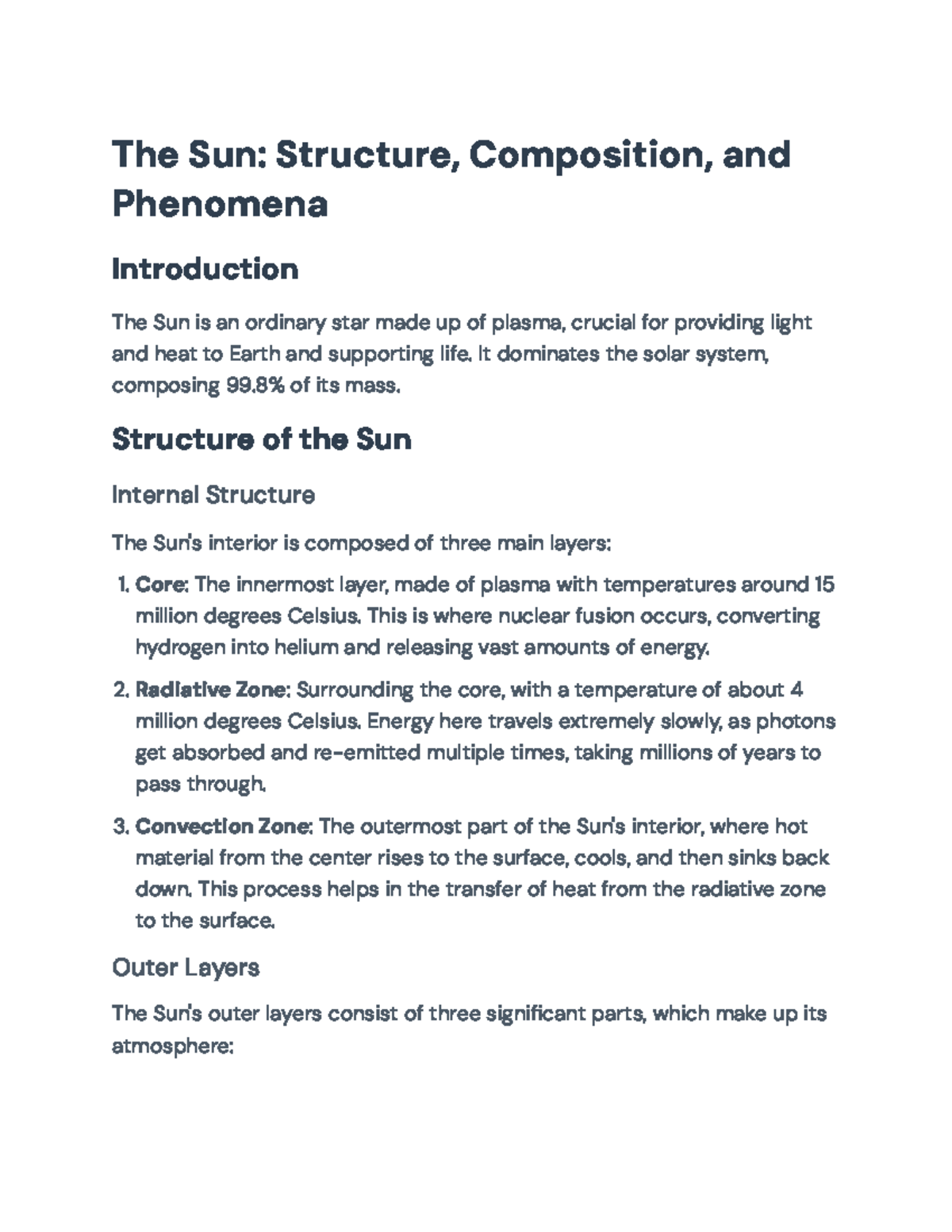 The Sun: Structure, Composition, and Phenomena Overview - The Sun ...