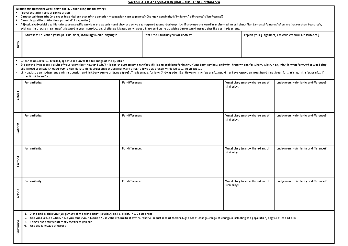 Analysis Essay Plan Grids for Causation, Change, Similarity ...