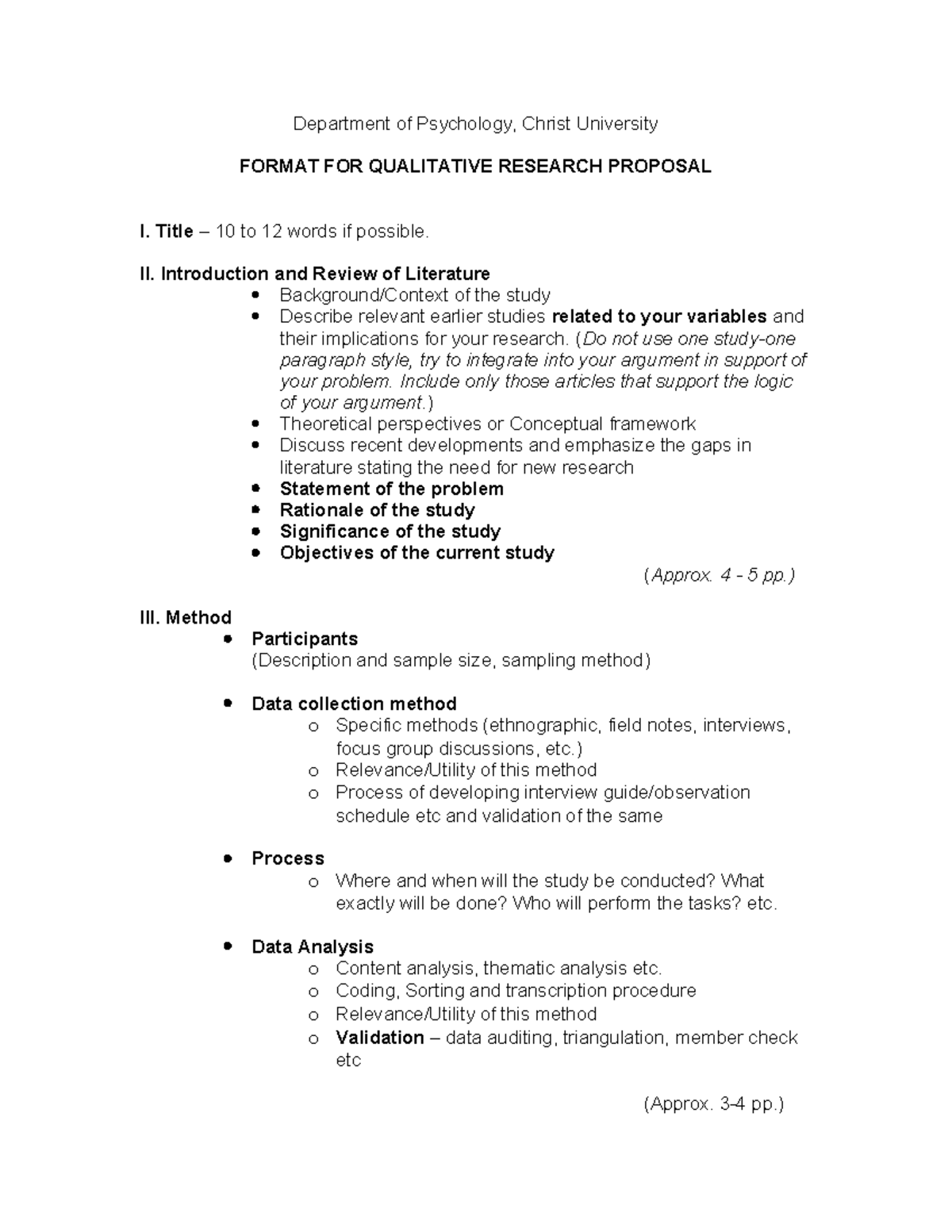 Qualitative Research Proposal Format - Dept of Psych - Christ Univ ...